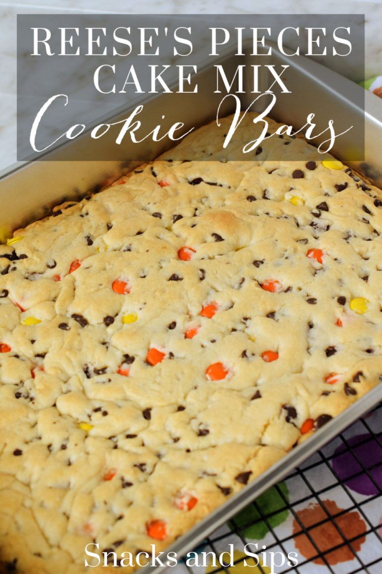 Reese’s Pieces Cake Mix Cookie Bars – Snacks and Sips